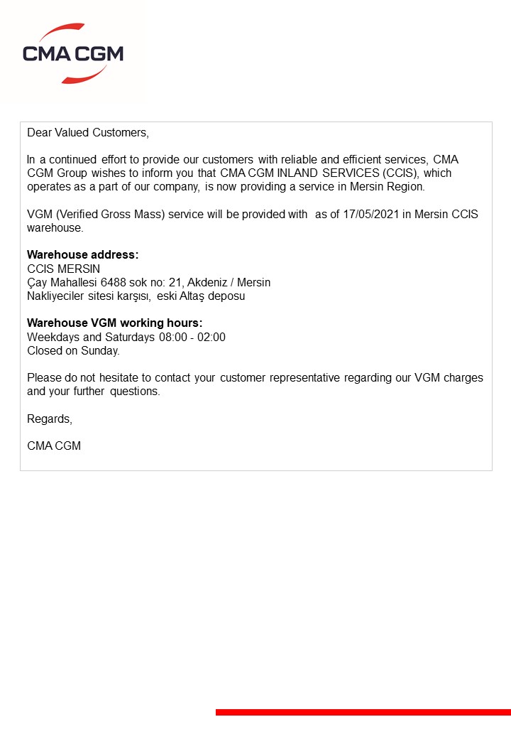 CMA CGM | CMA CGM INLAND SERVICES (CCIS) Depomuz Mersin'de Faaliyetine Başladı