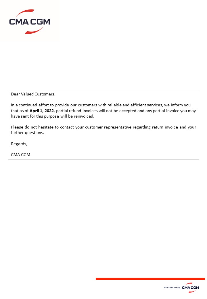 CMA CGM | Partial Return Invoice Announcement